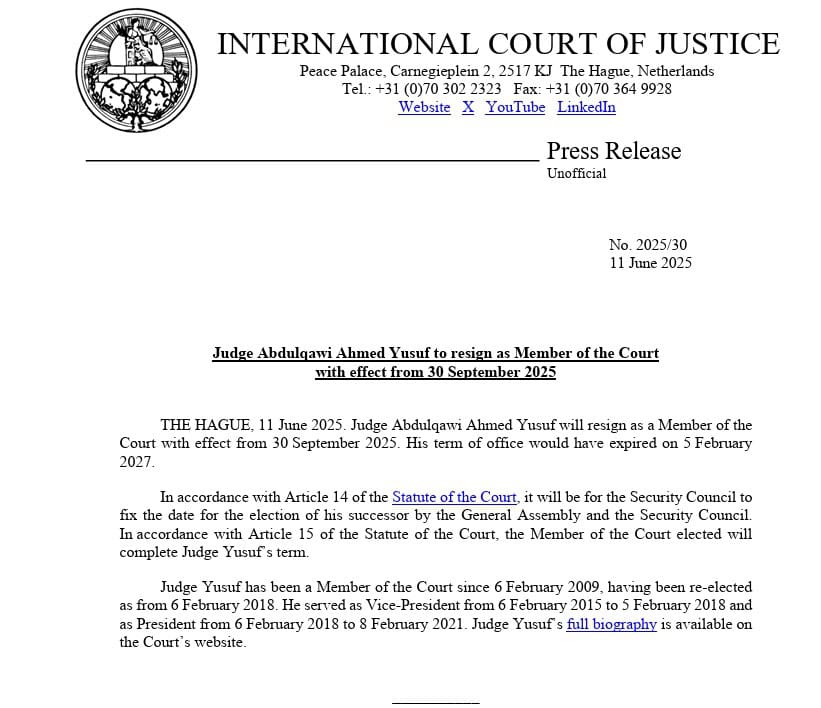 Garsoore Cabdul Qawi oo iska casilay xubinimada Maxkamada ICJ | Radio ...